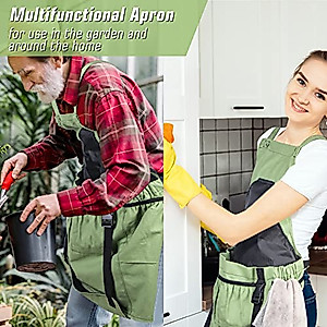 Gardening Apron, Garden Apron with Pocket for Harvesting Gardening Weeding, 100% Cotton Canvas Water Resistant Apron with Quick Release Pocket for Men&Women, Perfect Gardening Gift(Green)