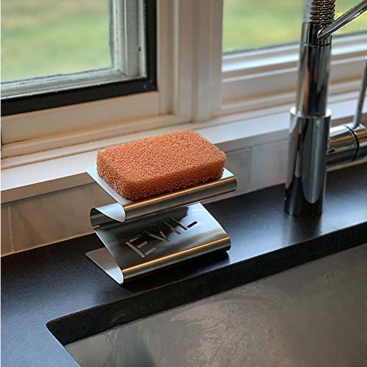 Fox Run Good/Evil Sponge Shelf and Holder, One Size, Stainless Steel
