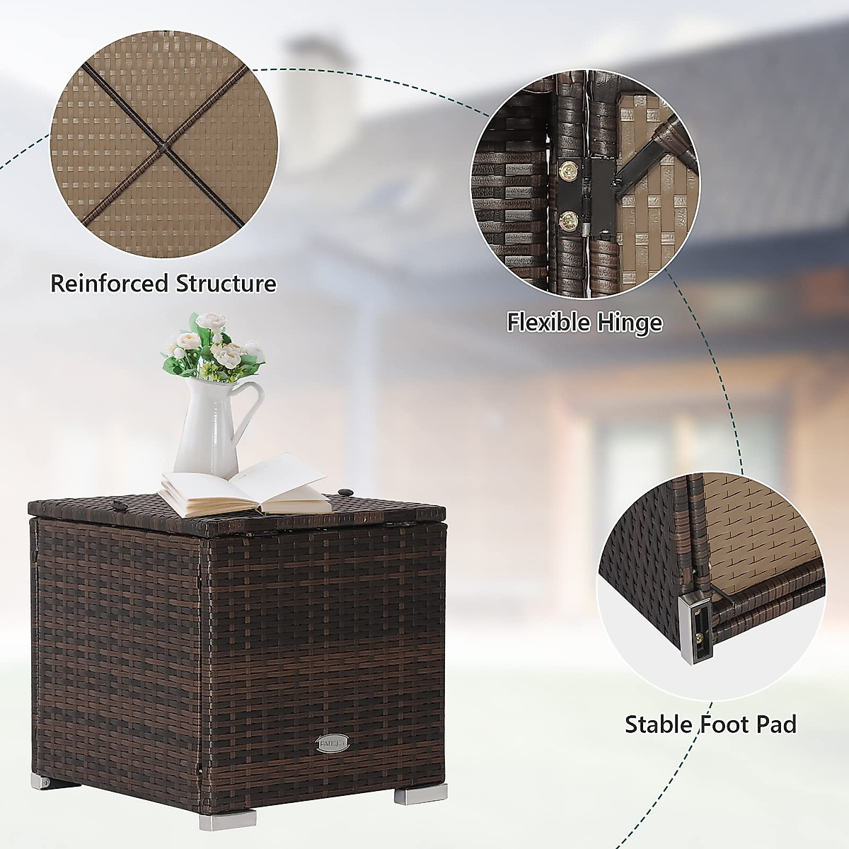 Tangkula 2 Pieces Patio Ottomans, Patiojoy Hand-Woven PE Rattan Side Table with Removable Cushion & Hidden Storage Space, Multifunctional Storage Box, Seat for Patio, Backyard, Poolside (Turquoise)