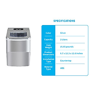 Portable Ice Maker Machine for Countertop, Ice Cube Makers, Electric Ice Maker Make 26 lbs ice in 24 hrs,Ice Cube Ready in 6-8 Mins with Ice Scoop and Basket for Home/Office/Bar (Sliver)