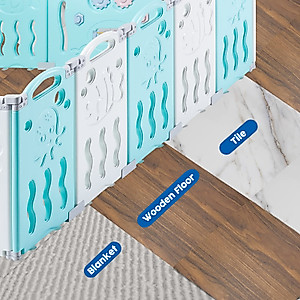 Albott Baby Playpen Playard 18 Panel - Kids Safety Activity Center Foldable Play Fence Safety Lock Gate,Adjustable Shape, Portable Design for Indoor and Outdoors Use Grey+White, 18 Panel