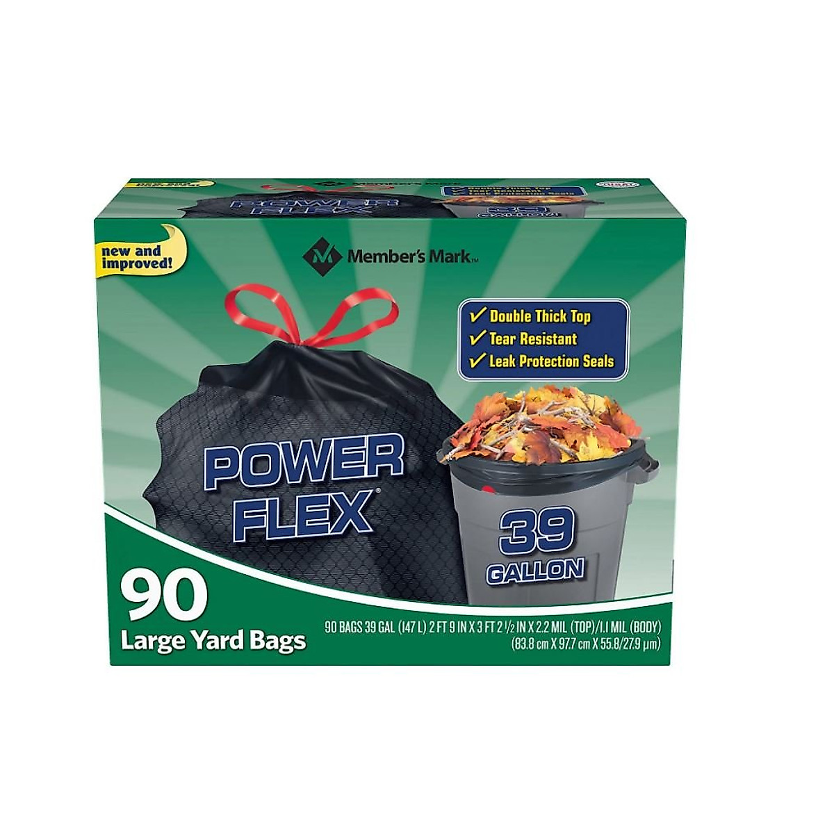 Member's Mark 39 gal. Power-Guard yd Drawstring Trash Bags (90 ct.)