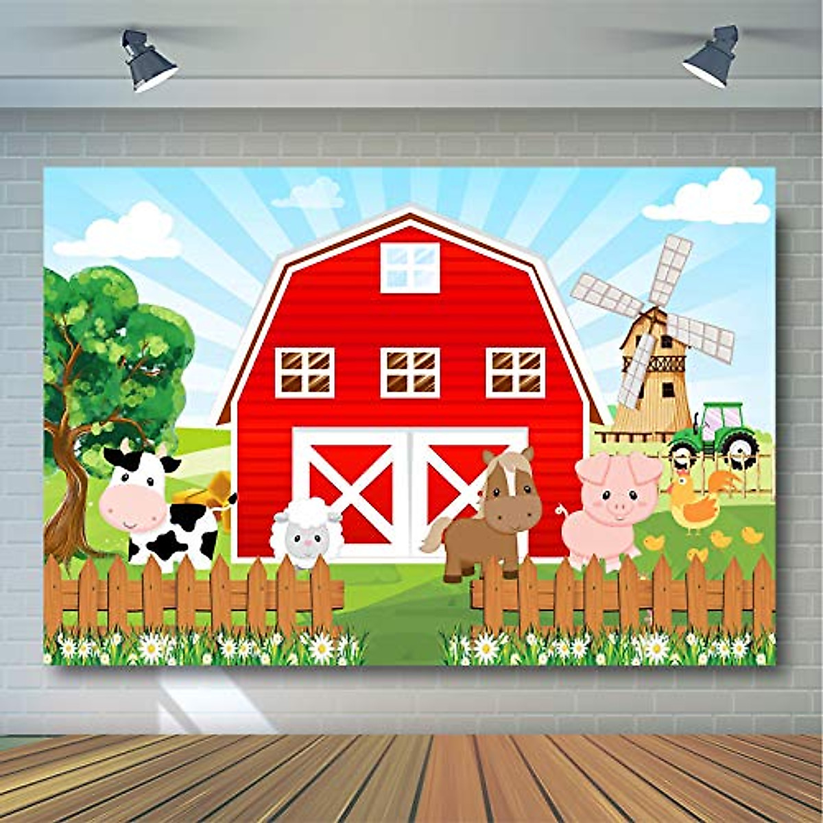 Avezano Farm Red Barn Backdrop for Kids Party Cartoon Farm Animals Birthday Party Photoshoot Photography Background Farm Theme Party Cake Table Banner Photobooth Decorations (7x5ft)