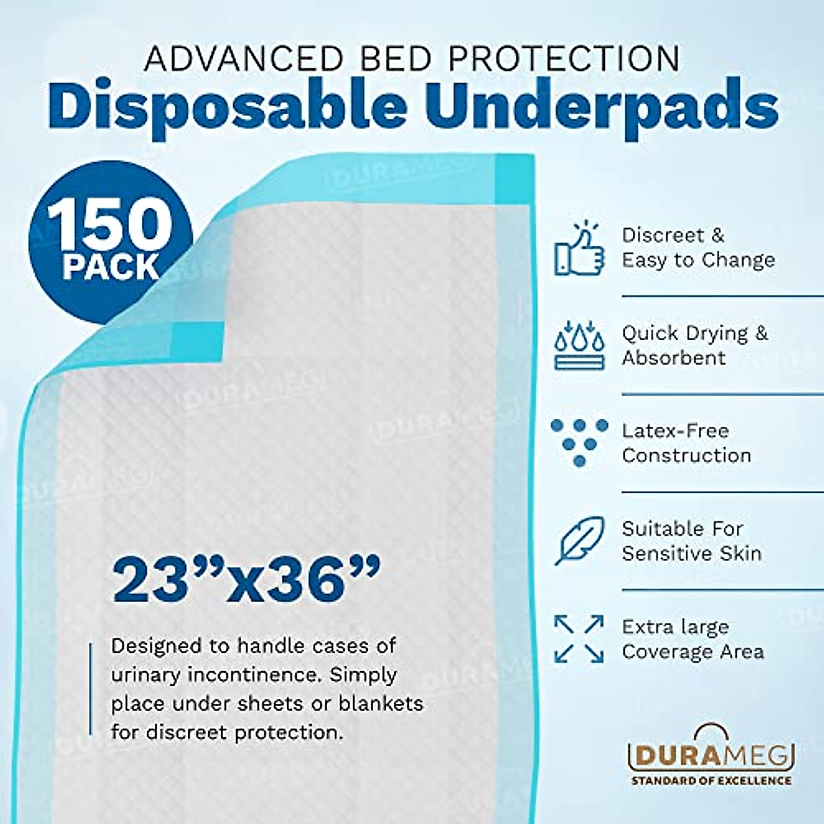 Chucks Pads Disposable [150-Pads] Underpads 23x36 Incontinence Chux Pads Absorbent Fluff Protective Bed Pads, Pee Pads for Babies, Kids, Adults & Elderly | Puppy Pads Large for Training Leak Proof