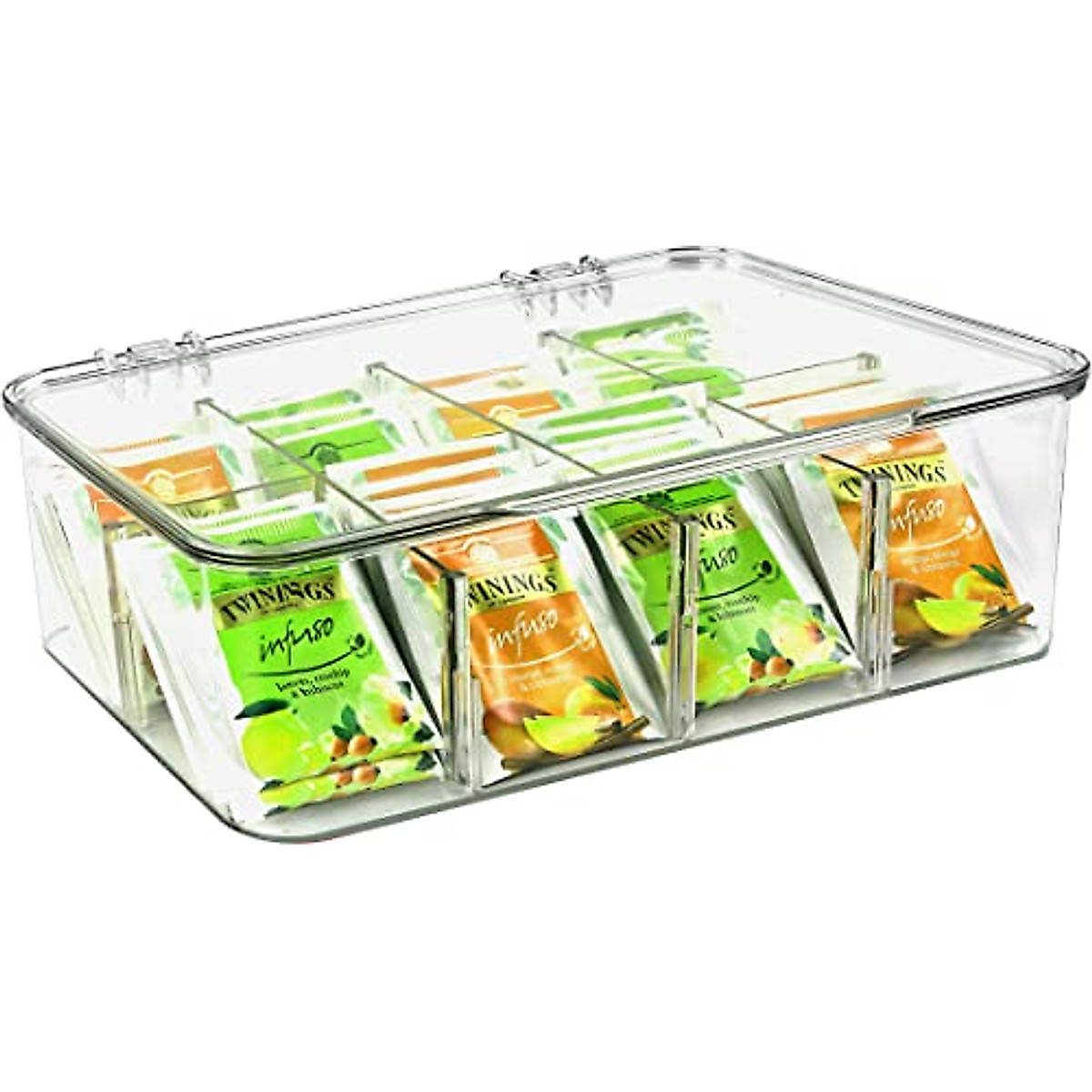 Utopia Home - Tea Bag Organizer - Stackable Tea Bag Storage Box with Clear Top Lid- Tea bag holder For Counter tops, Kitchen Cabinets, Pantry, Sweeteners (Clear)(Pack of 1)