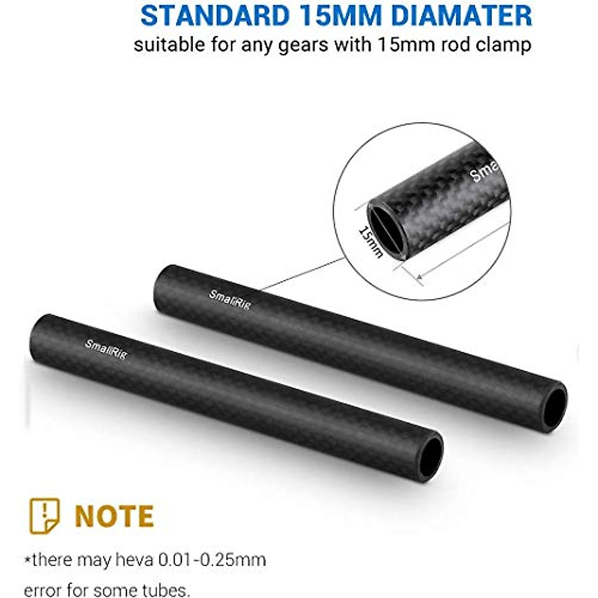 SmallRig 15mm Carbon Fiber Rods (6 Inch) for 15mm Rail Support System- 1872