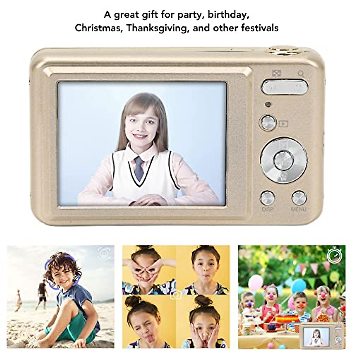 2.7 inch HD Camera, 8X Optical Zoom Portable Digital Camera, 48 Megapixels High Definition, 32GB Expandable Storage, Easy to Carry, USB Connection, Suitable for Children Beginners.(Gold)
