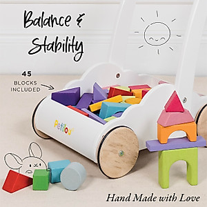 Le Toy Van - Petilou Wooden Walker Toy for Toddlers and Babies | Educational Rainbow Cloud Walker | Suitable for A Boy Or Girl 1 Year Old +, Multi, 45 Blocks (PL102)