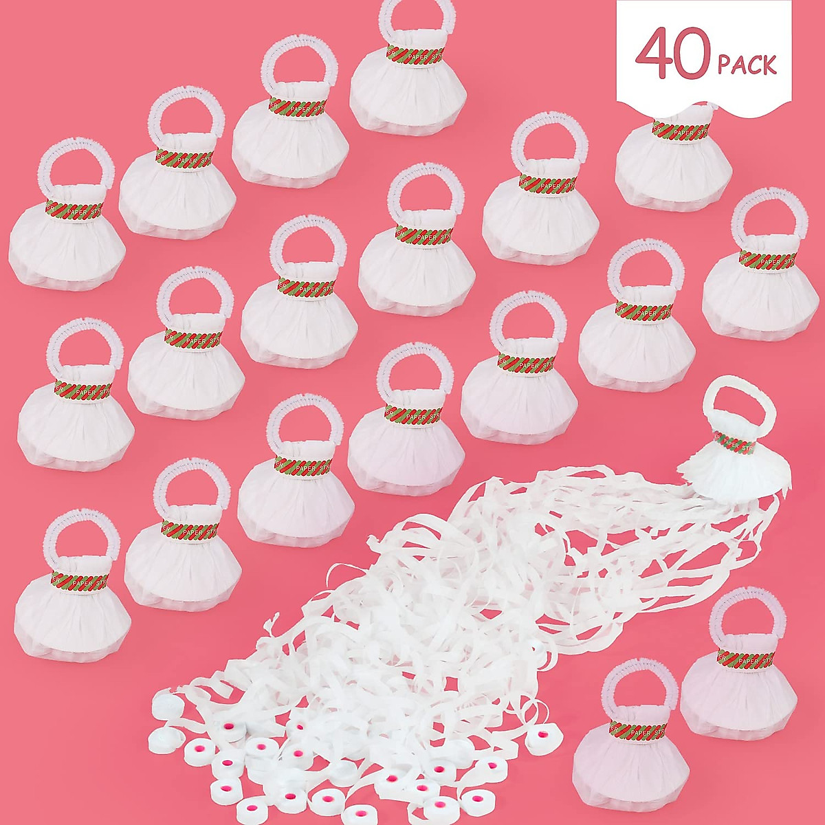 Battife 20Pack Streamers Poppers - White Hand Throw Confetti Poppers, No Mess Paper Crackers for Birthday Wedding Party Celebrations, White