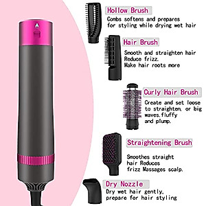 5 in 1 Hair Dryer Brush, Hot Air Brush & Volumizer Styler Set with Interchangeable Brush Head, Negative Ionic Blow Dryer, Electric Hair Curler Straightener Brush, Girlfriend Gifts