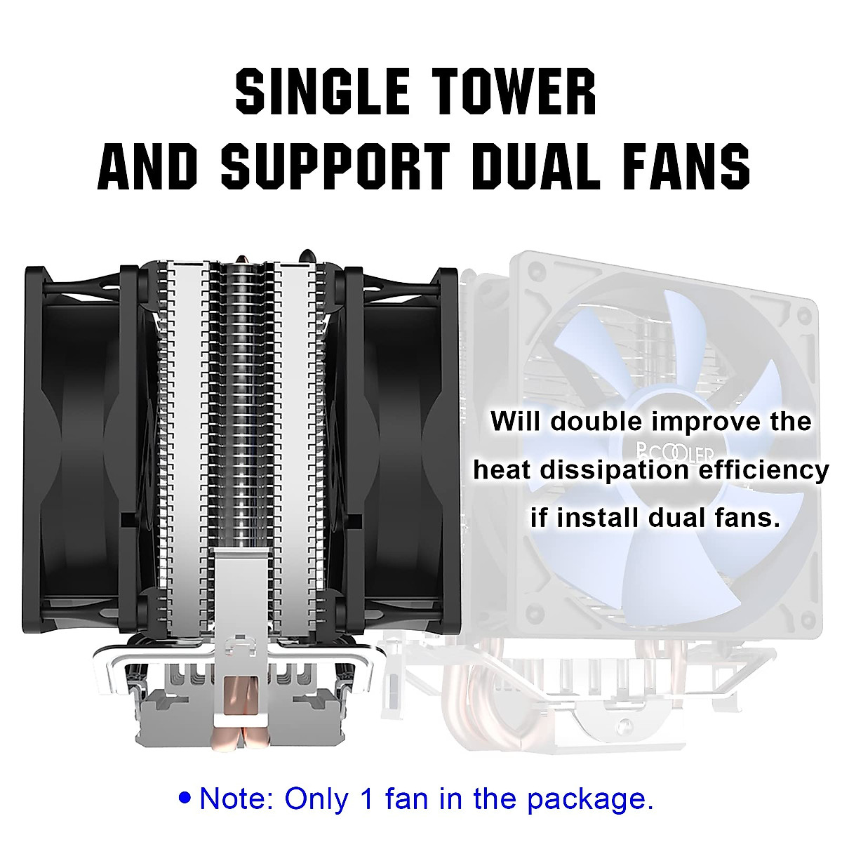 Pccooler S83 CPU Cooler - Mini CPU Heatsink - TDP 95w - Single Tower and Support Dual Fans - Anti-Oxidation Protective Layer - 80mm Silent Fan Suitable for Mini PC Case - Wide Compatibility