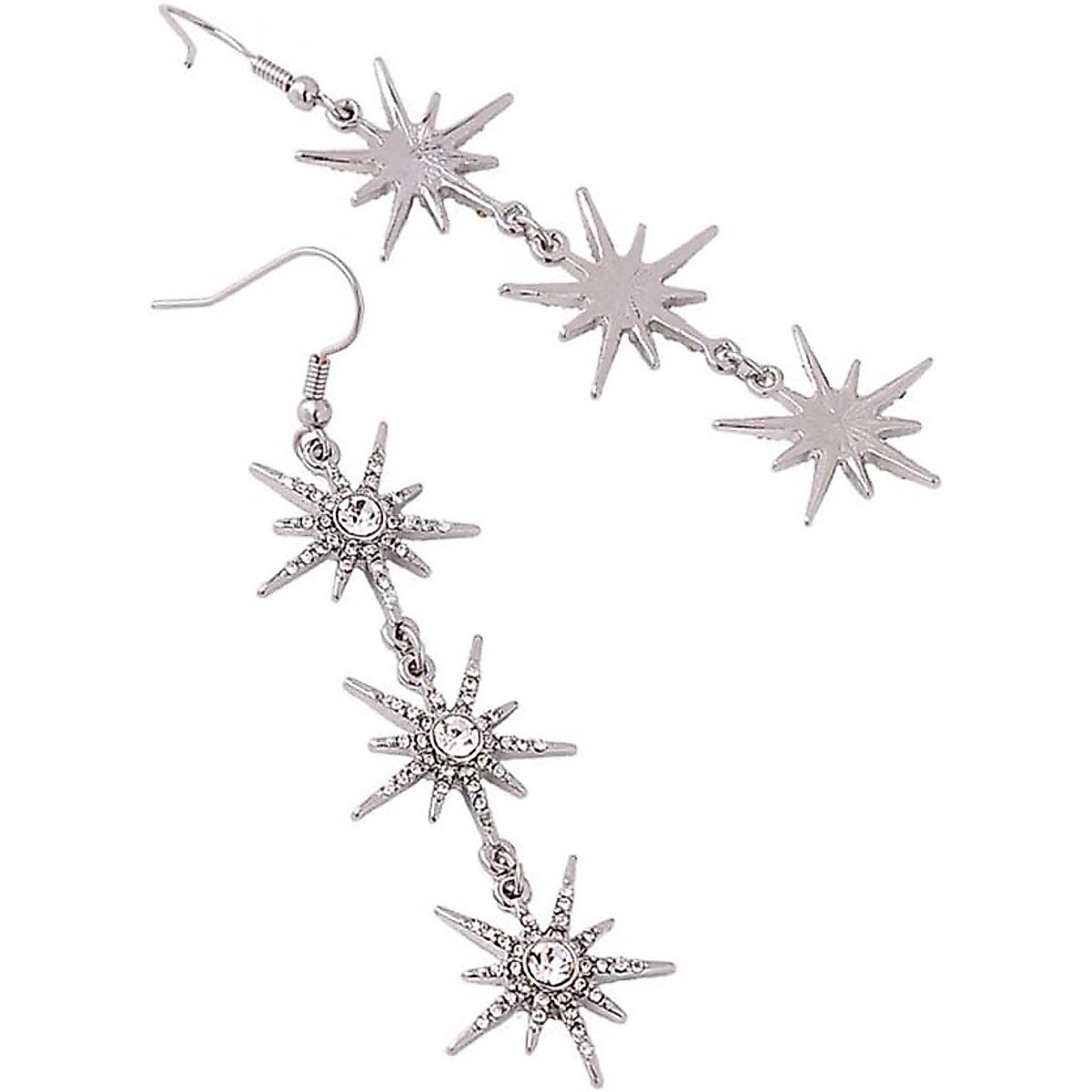 Star Drop Dangle Earrings Crystal Snowflake Earrings for Woman Silver Winter Party Christmas Wedding Women's Jewelry Tengkou (silver-plated-base)