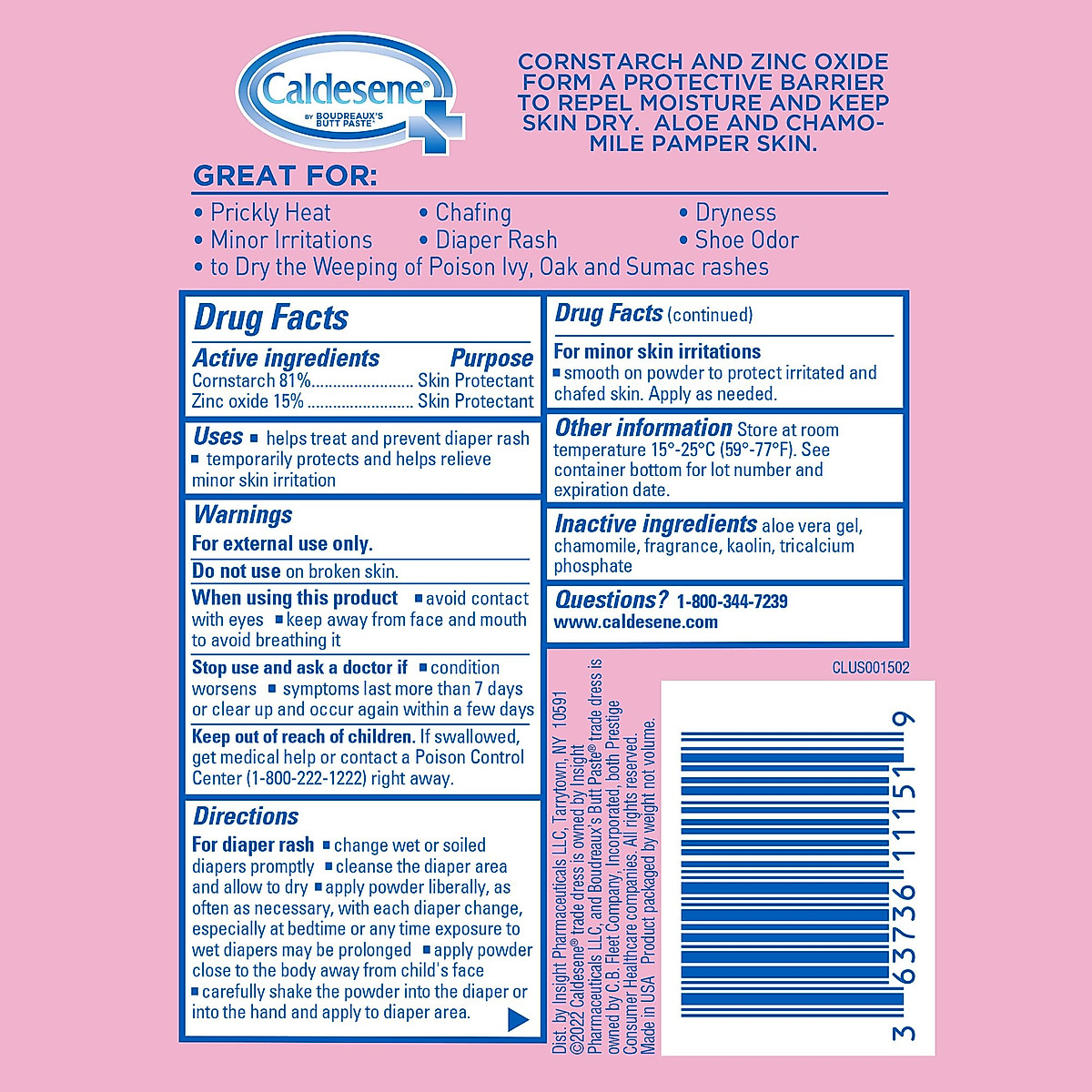 Caldesene Medicated Protecting Powder, Cornstarch & Zinc Oxide, Talc Free, 5oz