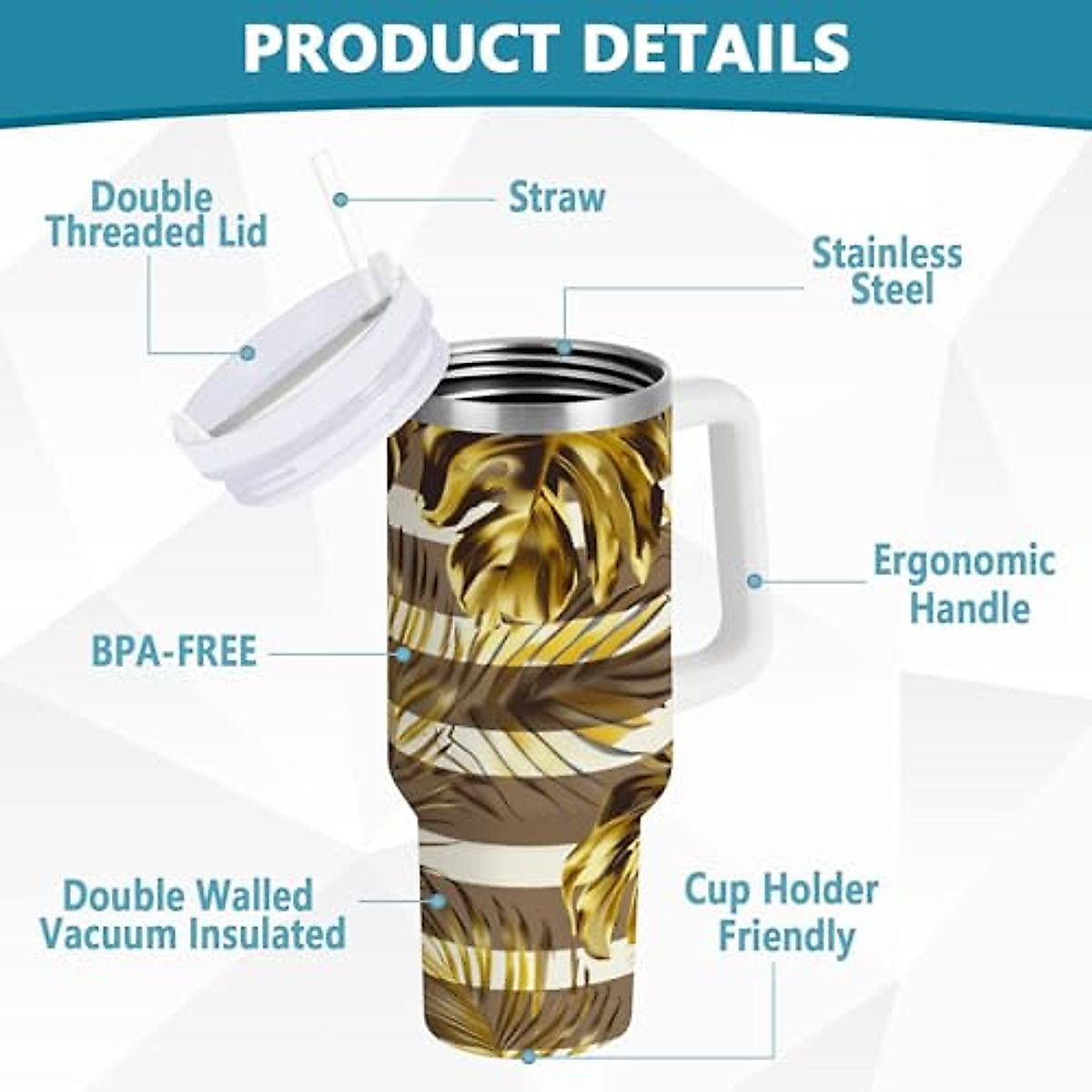 ODAWA 30 Oz Tropical Leaves Stripe Brown Insulated Water Bottle with Lid and Straw, 2 in 1 Lid Insulated Double Insulated Tumblers
