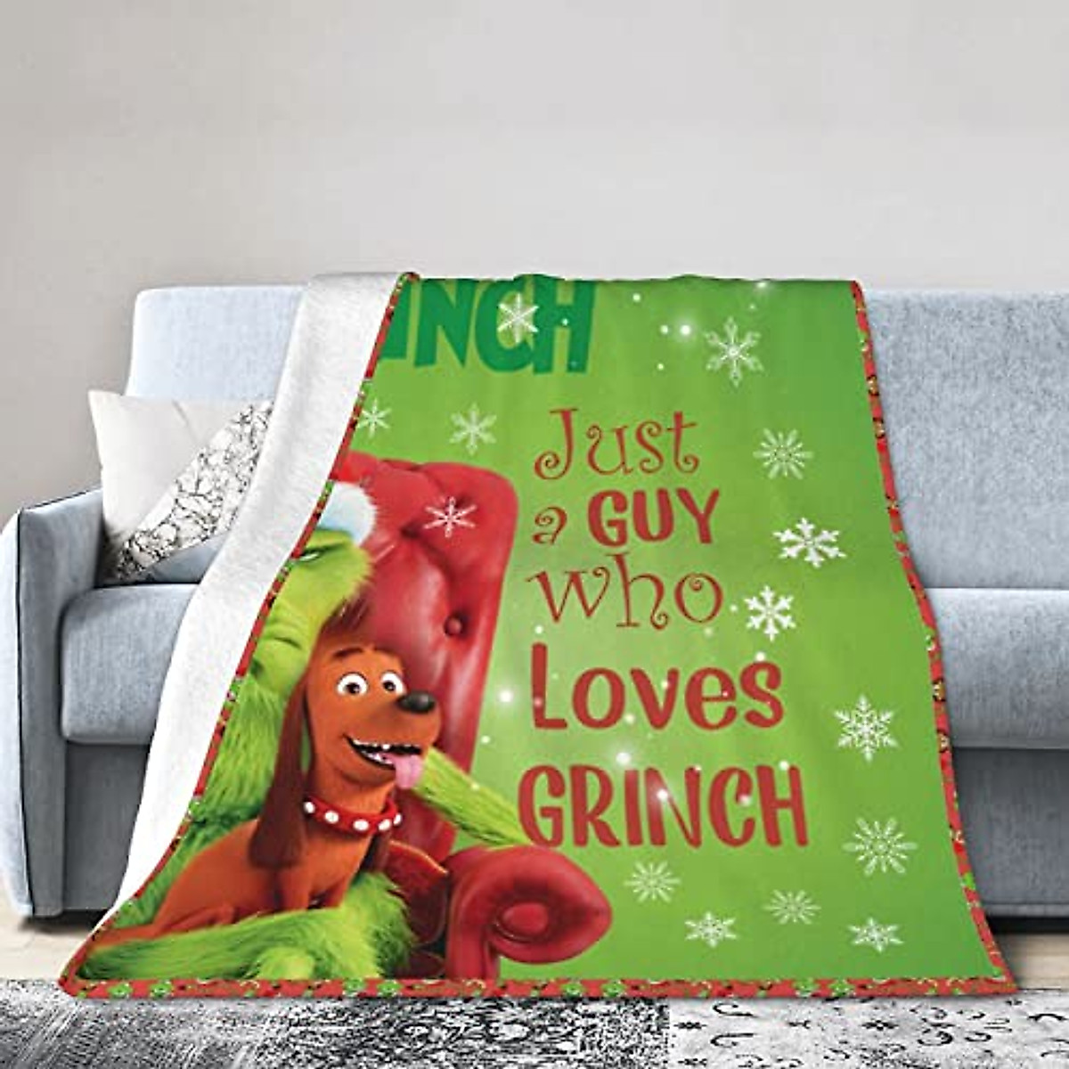 Grin-ch Green Monster Christmas Blanket Throw Blanket Soft Microfiber Green Blankets for Room/Bedroom Warm Blanket 50"X40"