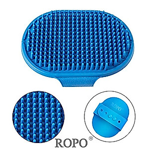 ROPO Dog Grooming Brush, Pet Shampoo Bath Brush Soothing Massage Rubber Comb with Adjustable Ring Handle for Long Short Haired Dogs and Cats 2pcs