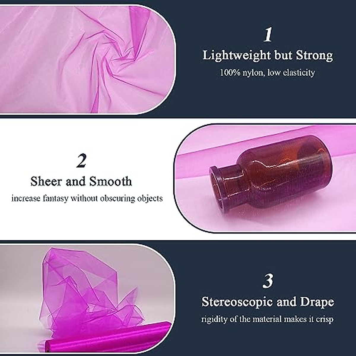 Fuchsia Organza Tulle Fabric Rolls, Crystal Organza 12" by 50 Yards (150 ft) Sheer Nylon Silky Shiny Netting Spool Bolt for DIY Craft Table Runner Wedding Baby Shower Party Decor (Fuchsia)