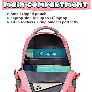 BLUEFAIRY Lightweight Water Resistant Backpack for Girls, Pink, 5-9 Years, Laptop Compartment, Adjustable Shoulder Straps, Breathable Mesh