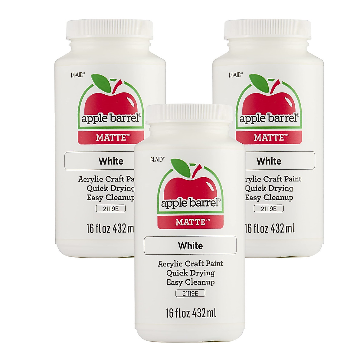 Apple Barrel Acrylic Paint in Assorted Colors, White (Pack of 3) 16 oz, 21119A- (Pack of 3)