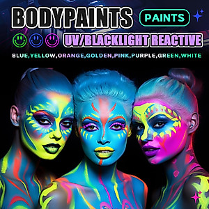 Go Ho Neon Orange Body Paint Washable(2.37oz,70ml),under UV Blacklight Neon Face Paint,Water Based Neon Fluorescent Orange Face Paint for Adults Children SFX Cosplay Costumes Halloween Makeup