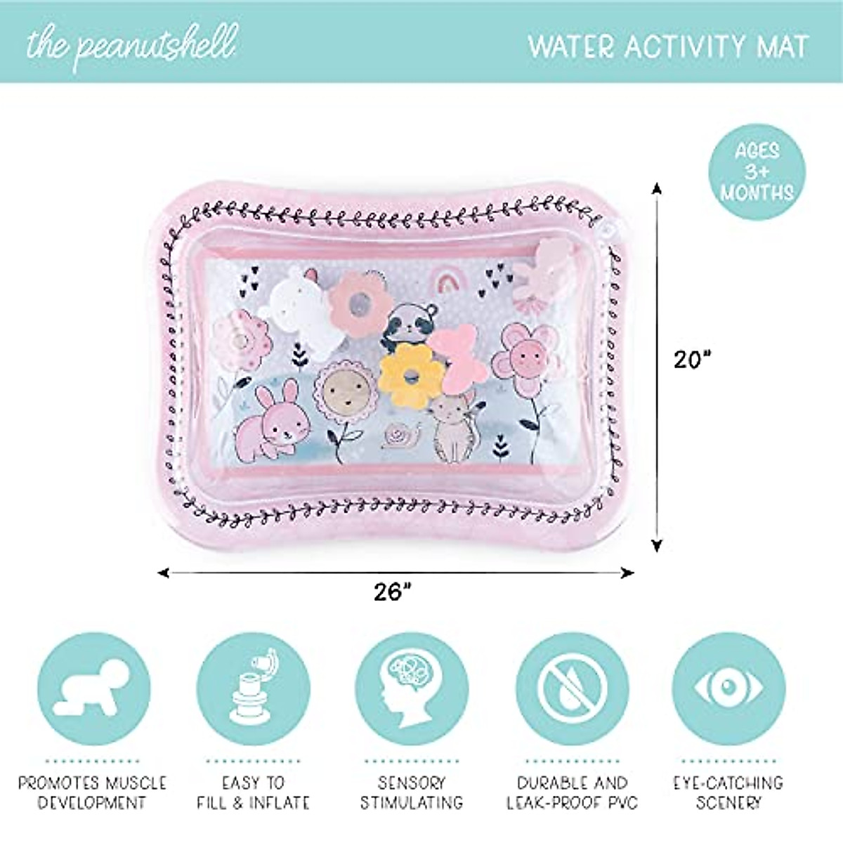 The Peanutshell Tummy Time Water Play Mat for Baby Girls | Inflatable Sensory Development Toy & Tummy Time Mat