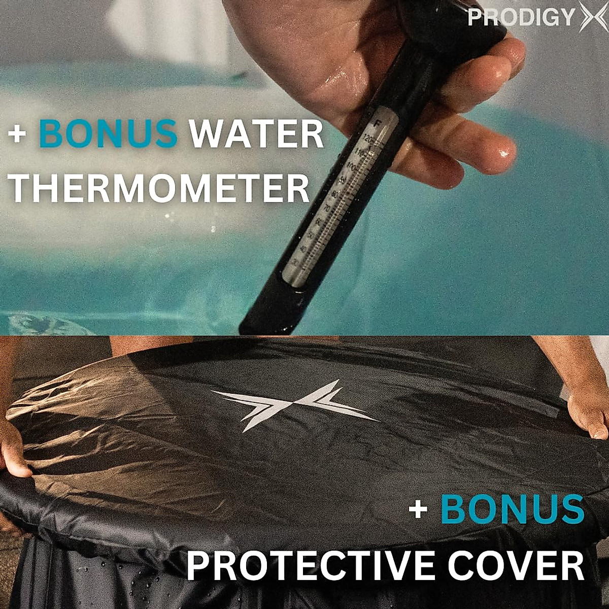 PRODIGYX Ice Bath Tub - Cold Plunge Tub for Athletes - Large Size, Portable, Outdoors - Lid & Thermometer