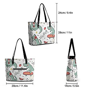 Womens Handbag Dinosaur Skateboard Dino Pattern Leather Tote Bag Top Handle Satchel Bags For Lady