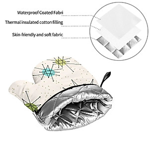 4-Piece Oven Glove and Pot Holder,Iconic Atomic Starbursts,Heat-Resistant Oven Glove and Pot Holder,Can Be Used for Cooking and Grilling, Orange