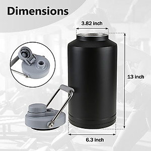 Tahoe Trails 1 Gallon Vacuum Insulated Water Bottle,ONE Gallon Stainless Steel Double Walled Water Jug,18/8 Food-Grade Stainless Steel Insulated Water Bottle for Hot and Cold Drinks Water Bottle,BLACK