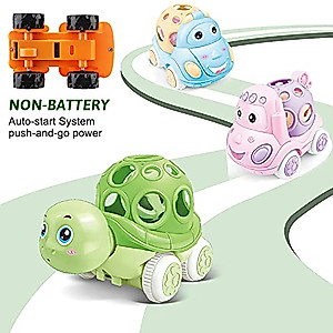 Tepear Baby Girl Rattle Roll Car Push Vehicles Soft Rubber Toy 6 12 Months Infant Boys Walker Toddler, 3pcs Fiction Power Truck Learning Gift for 1 2 3 Year Old Kid