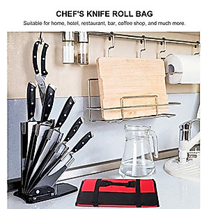 Hemoton Chefs Knife Roll Bag 22 Slots Knife Cutlery Carrier Portable Home Kitchen Tools Case Pouch Holder Utility Pocket for Outdoor Camping BBQ Red