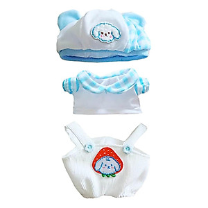 niannyyhouse 20cm Plush Doll Clothes Hat T-Shirt Overalls Milk Cover Set 8in Soft Stuffed Plush Toy Dress Up Accessories (Blue)