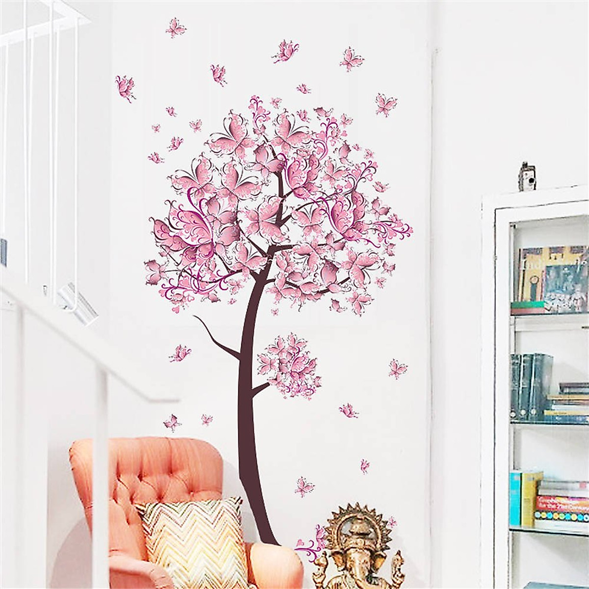 BIBITIME Beautiful Butterfly Tree Wall Decals Living Room Branch Butterflies Hearts Vinyl Sticker for Nursery Bedroom Kids Room Decor Art Mural DIY PVC Decorations