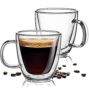 Zulay Double Wall 5.4oz Glass Espresso Mugs (Set of 2) - Insulated Clear Coffee Mugs With Handle & Suspended Base Design - Thick Expresso Coffee Cups For Americano, Lattes, Tea, Cappuccinos, and More