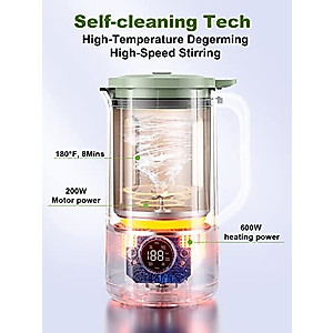 VEGAPUNK Nut Milk Maker Machine 20oz - Smart Automatic Cold and Hot Dairy Free Soybean/Oat/Coconut/Soy Milk Maker Machine with Filter Bag - Plant Based Almond Cow Milk Machine Maker for Vegan - Green