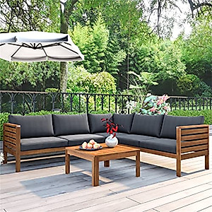 QUUL Wooden Outdoor Sofa Combination, Double Sofa with Gray Cushion and Waterproof Texture (Color : E, Size : As Shown)