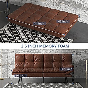 FONTOI Futon Sofa Bed Memory Foam Couch Sleeper Daybed Foldable Convertible Loveseat, Brown