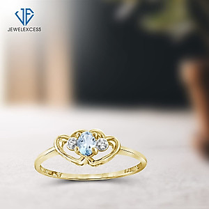 JEWELEXCESS Aquamarine March Birthstone Jewelry – 0.14 Carat Aquamarine 14K Gold Over Silver Ring Jewelry Gemstone Rings with Hypoallergenic 14K Gold Over Silver Band