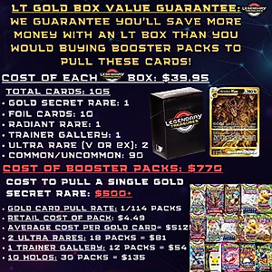 Legendary Treasures Limited Edition Golden Deck Box Bundle | 100+ Assorted Pokemon Cards | Guaranteed Gold Secret Rare + 2 Ultra Rares | 10 Holo Foils | 1 Trainer Gallery Card | 1 Radiant Rare
