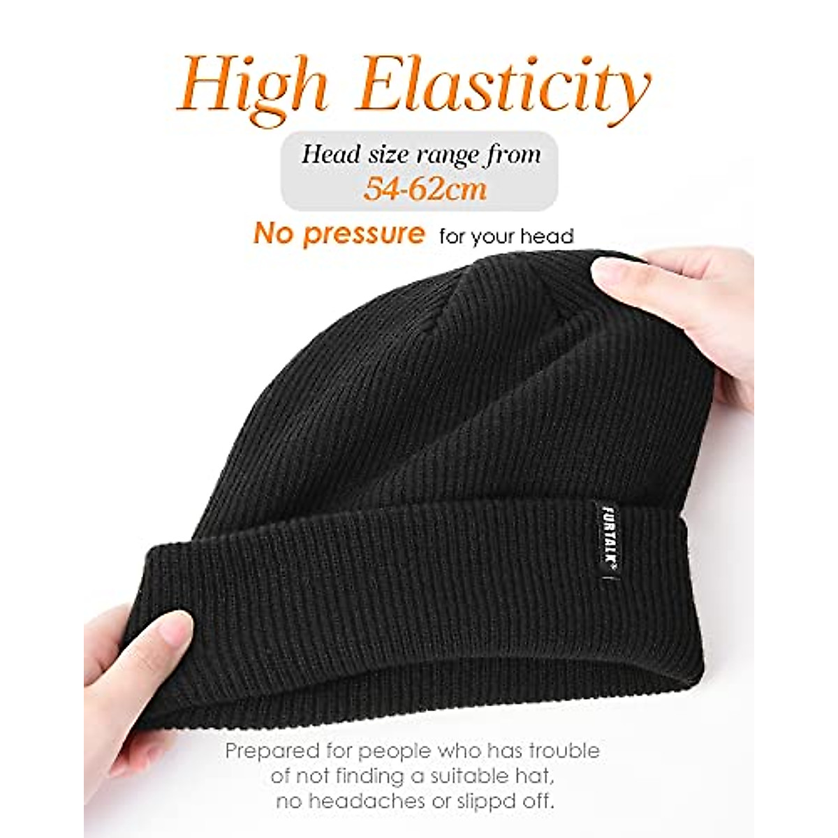 FURTALK Beanie Hat for Women Men Winter Hat Womens Cuffed Beanies Knit Skull Cap Warm Ski Hats Black