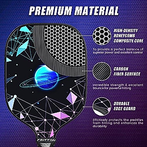 Pickleball Paddles Set of 2, USAPA Approved Carbon Fiber Pickleball Paddle with Enhanced Honeycomb Core and Anti-Slip Cushioned Grip, Fritton Pickleball Set for Beginners to Advanced Players