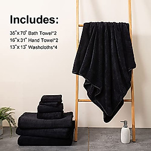 Mistyrose 8 Piece Oversized Bath Towels Set for Family, Soft Black Bathroom Towels Set Quick Dry，Microfiber Super Absorbent Towels for Hotel Beach Spa Gym - 2 Bath Sheet 2 Hand Towels 4 Washcloths