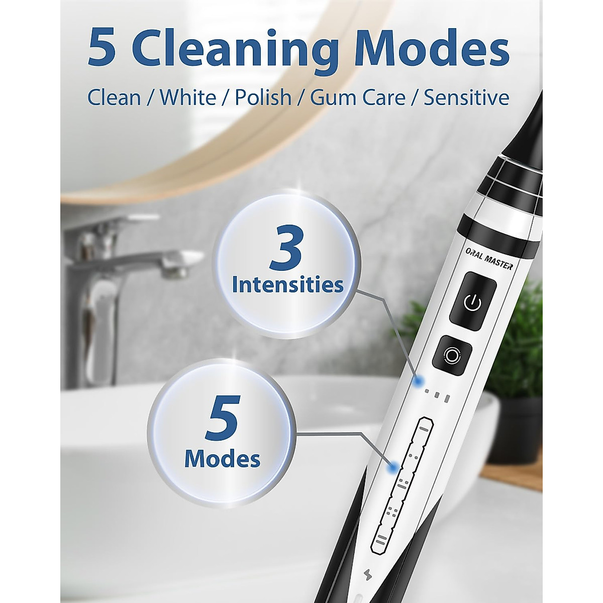 ORAL MASTER Kids Electric Toothbrush with Sonic Motor, 5 Cleaning Modes, Smart Timer, Rechargeable Wireless Charging, Soft Bristle Replacement Brush Heads for Ages 3 and Up