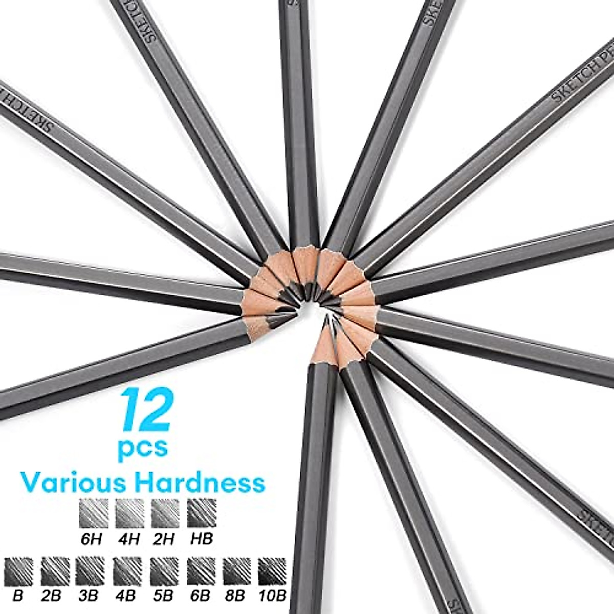 Dyvicl Professional Drawing Sketching Pencil Set - 12 Pieces Drawing Pencils 10B, 8B, 6B, 5B, 4B, 3B, 2B, B, HB, 2H, 4H, 6H Graphite Pencils for Beginners & Pro Artists