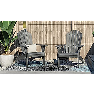 PolyTEAK Extra Large Adirondack Chair, Premium Weather Resistant Poly Lumber, Outdoor Patio Furniture, Up to 350 lbs, Wide Seat Outside Chairs for Porches, Decks, and Pool Side, King Collection, Grey