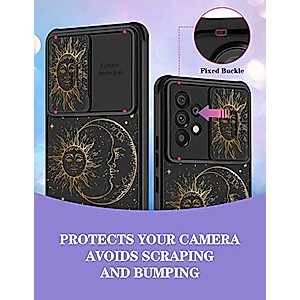 Goocrux for Samsung Galaxy A53 5G Case Sun and Moon Stars for Girls Women Cute Space Girly Phone Cover Fashion Gold Print Unique Design with Slide Camera Cover Aesthetic Cases for Galaxy A53 6.5''