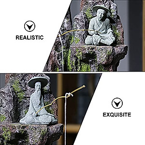 Cabilock 2pcs Mini Fisherman Figurines Chinese Mudman Sitting Fishing Garden Statue Chinese Elder Statue Landscape Micro Bonsai Terrarium Aquarium Ornaments for Fairy Garden