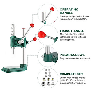 BEAMNOVA Fabric Button Maker Kit Punch Press Cloth Button Cover Making Machine DIY Tools 3 Sizes Die Set 18,25,30mm & 300 Button Supplies