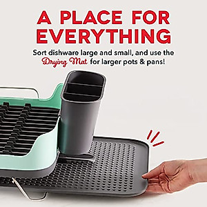 DASH SmartStore™ Full Size Dish Rack – Plates, Cups, Utensil Holder, Knife Slot, Drainage Spout + Drying Mat – Aqua