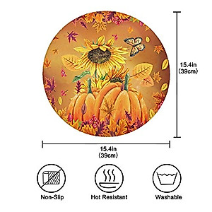 Welcome Fall Round Placemats Set of 4 Table Placemats Autumn Buffalo Check Pumpkins Sunflowers Place Mats Fall Leaves Tablemats 15 inch for Kitchen Dining Table Dinner Kids Holiday Party
